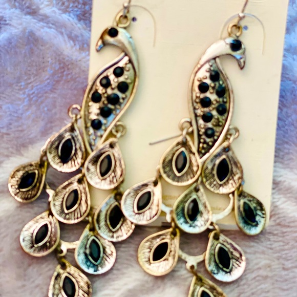 Jewelry Silver Peacocks With Black Stone Eyes Tail Feathers Poshmark